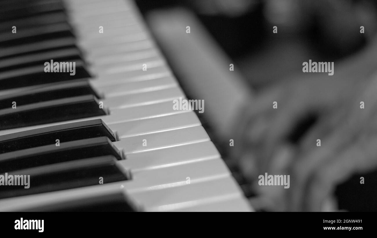 Recording studio keyboard player Black and White Stock Photos & Images ...