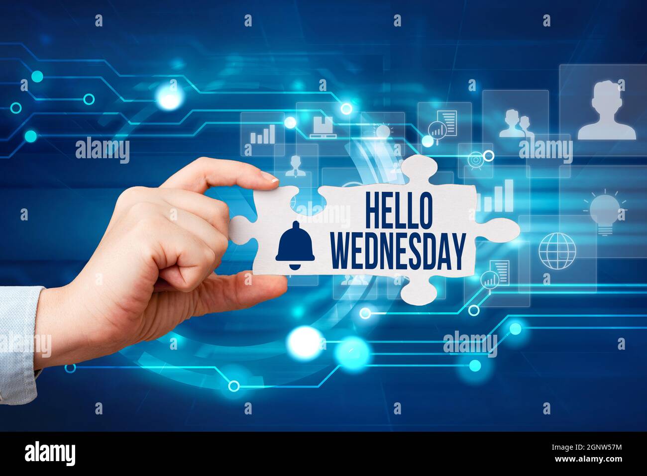 Text sign showing Hello Wednesday. Business overview Hump day Middle of ...