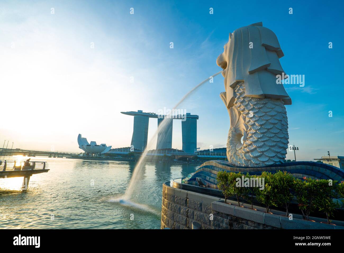 Singapore city in the morning light, the Merlion Statue Stock Photo - Alamy