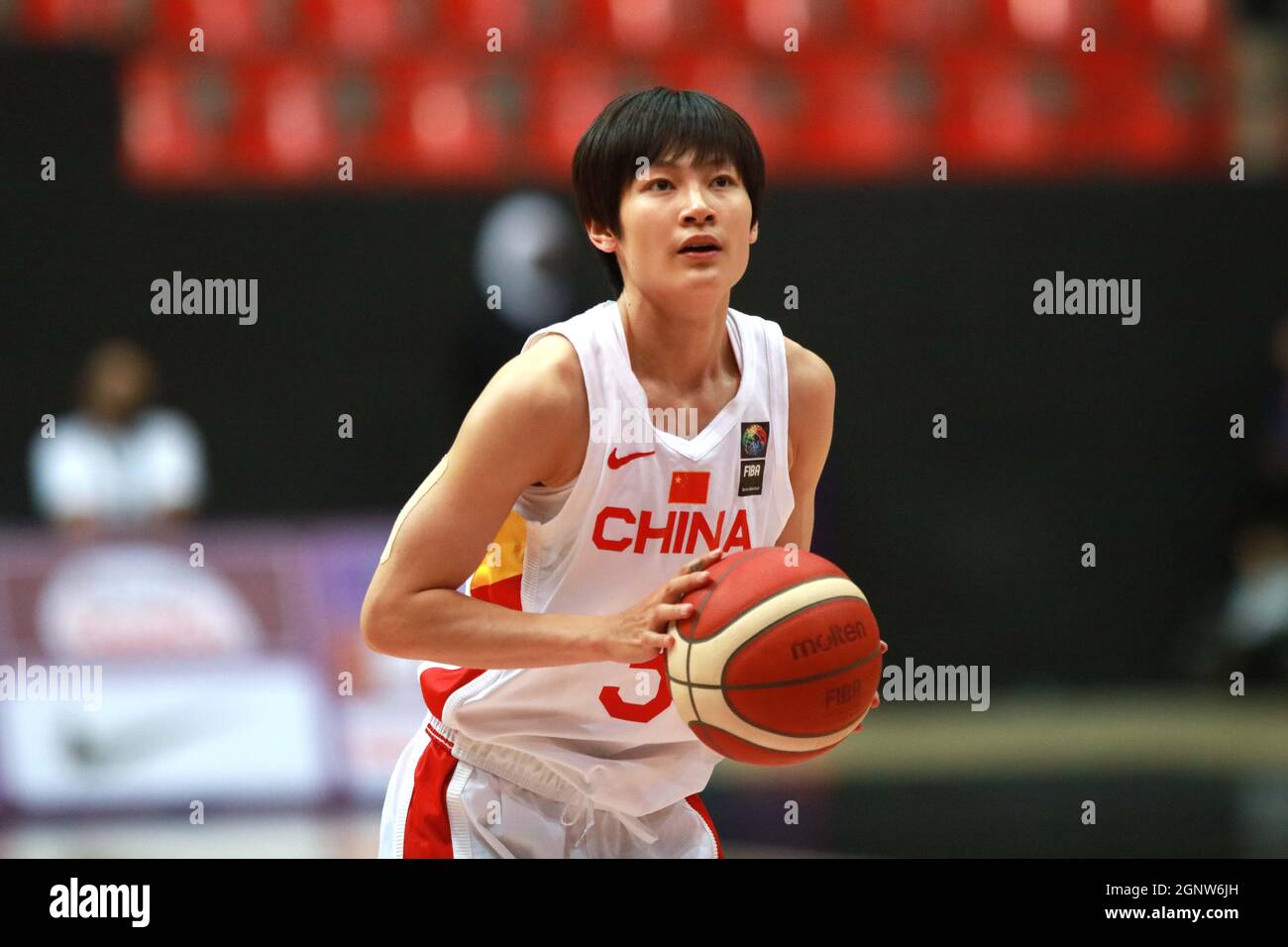 Amman, Jordan. 27th Sep, 2021. Yang Liwei of China takes a free throw ...