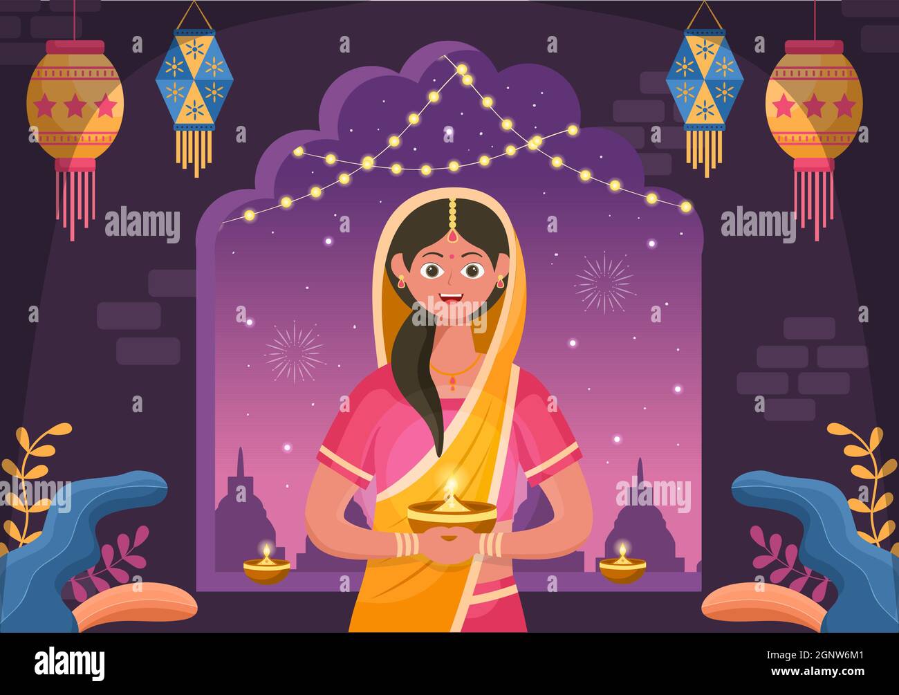 Indian People Celebrating Diwali Day Holding Lanterns, lighting ...