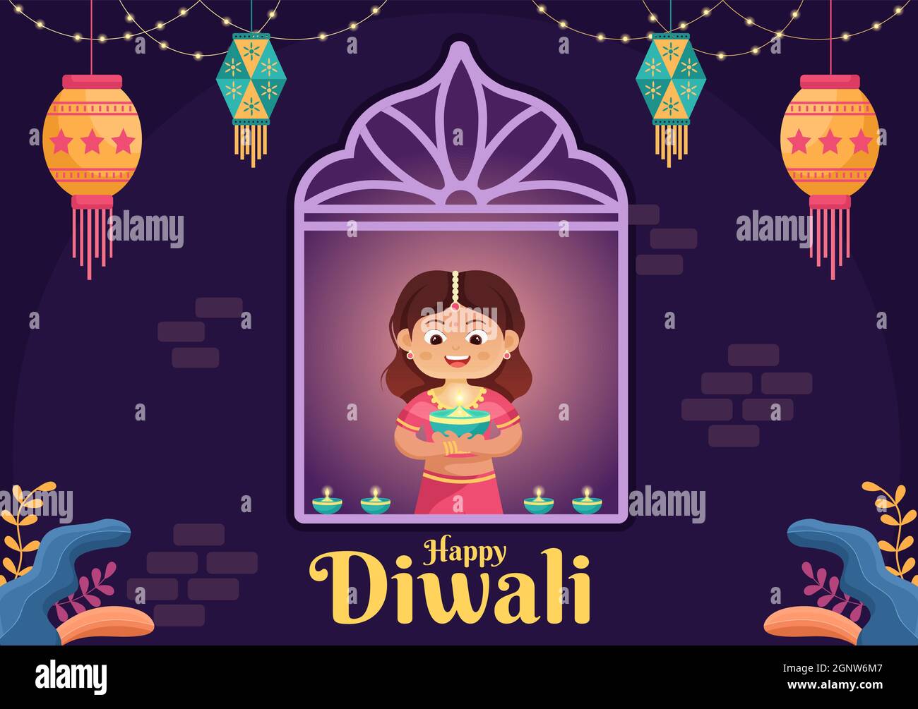 Cute Indian Kids Celebrating Diwali Day Holding Lanterns, lighting ...
