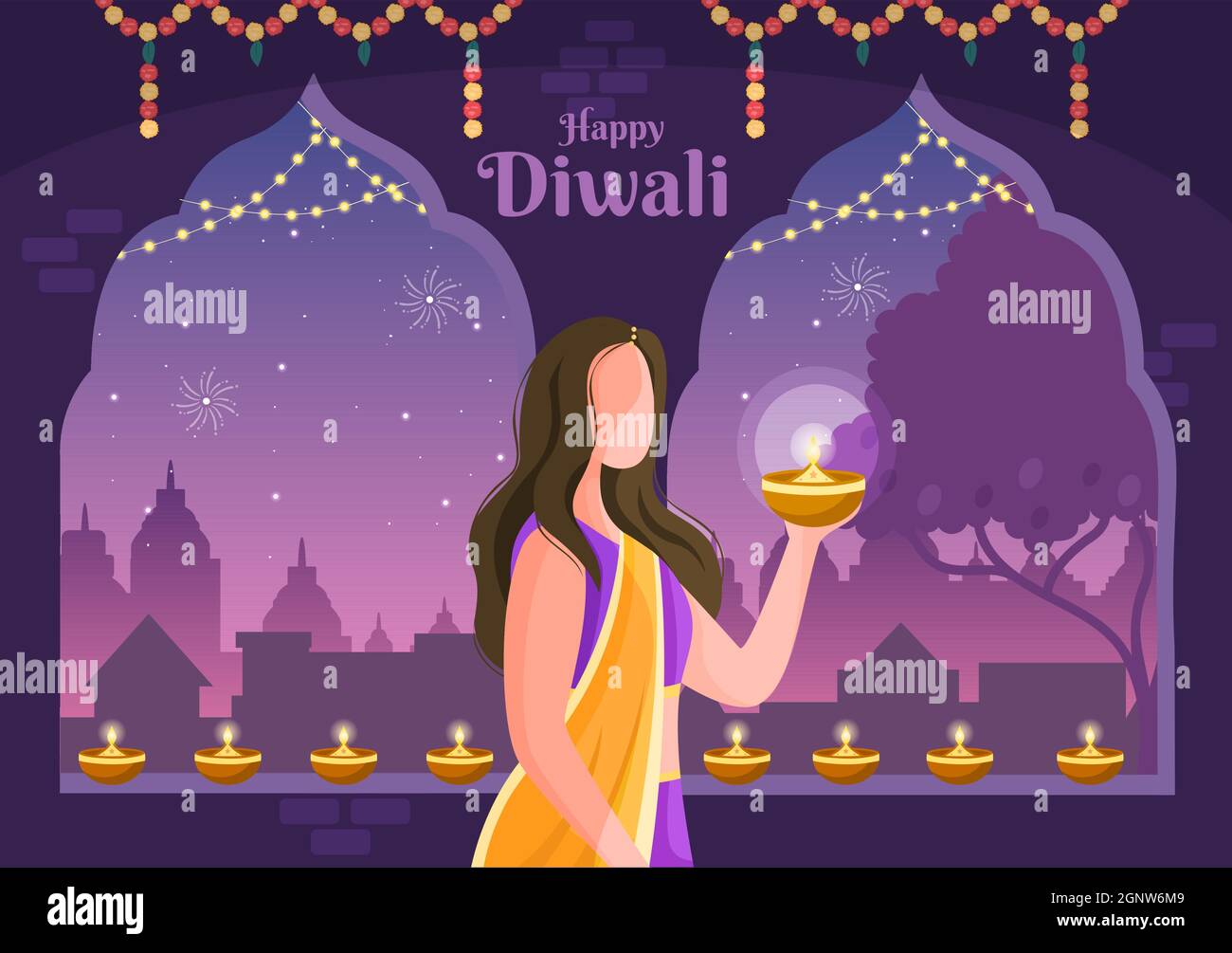 Indian People Celebrating Diwali Day Holding Lanterns, lighting ...