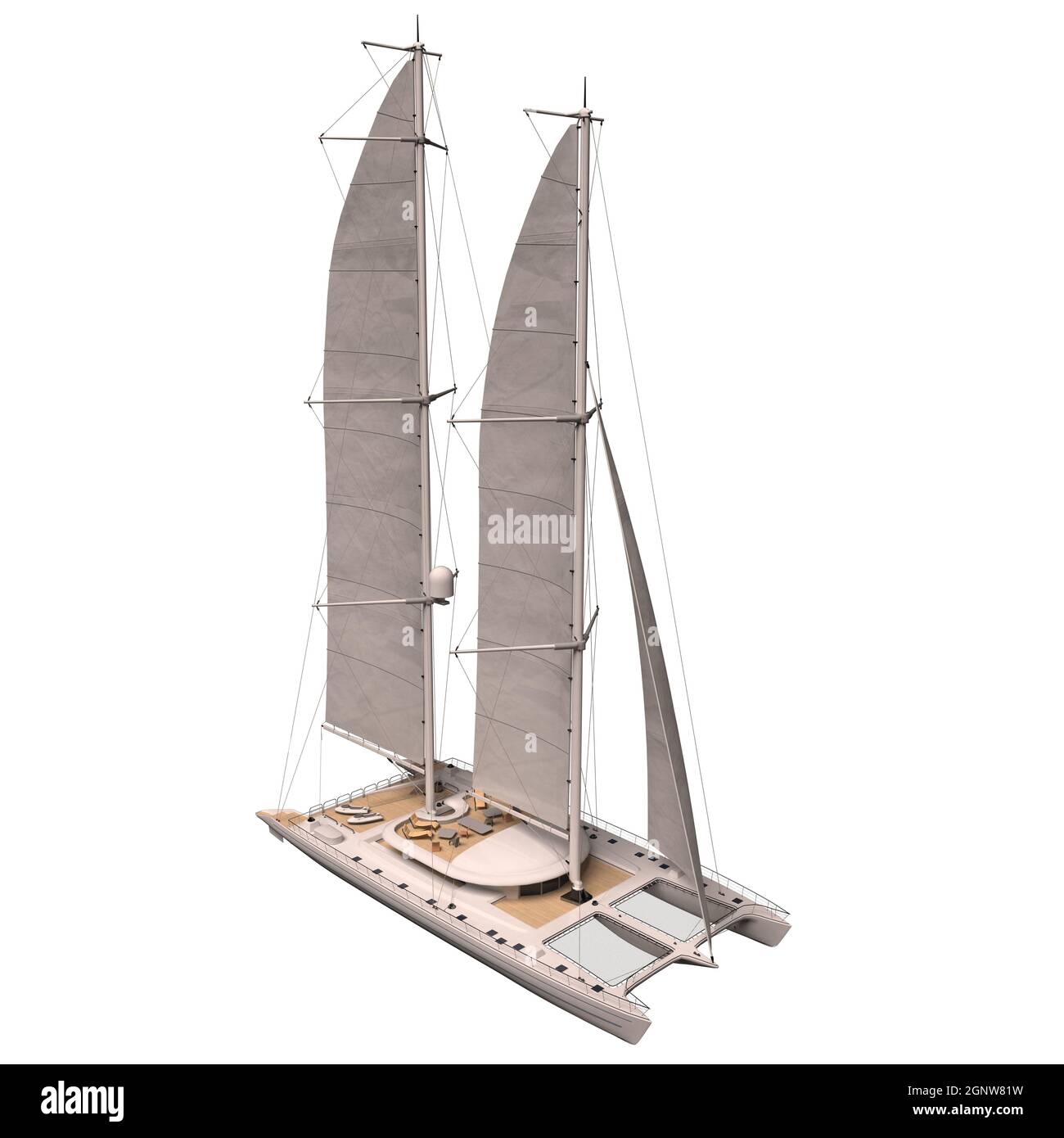 3D illustration sailing catamaran isolated on white background Stock ...