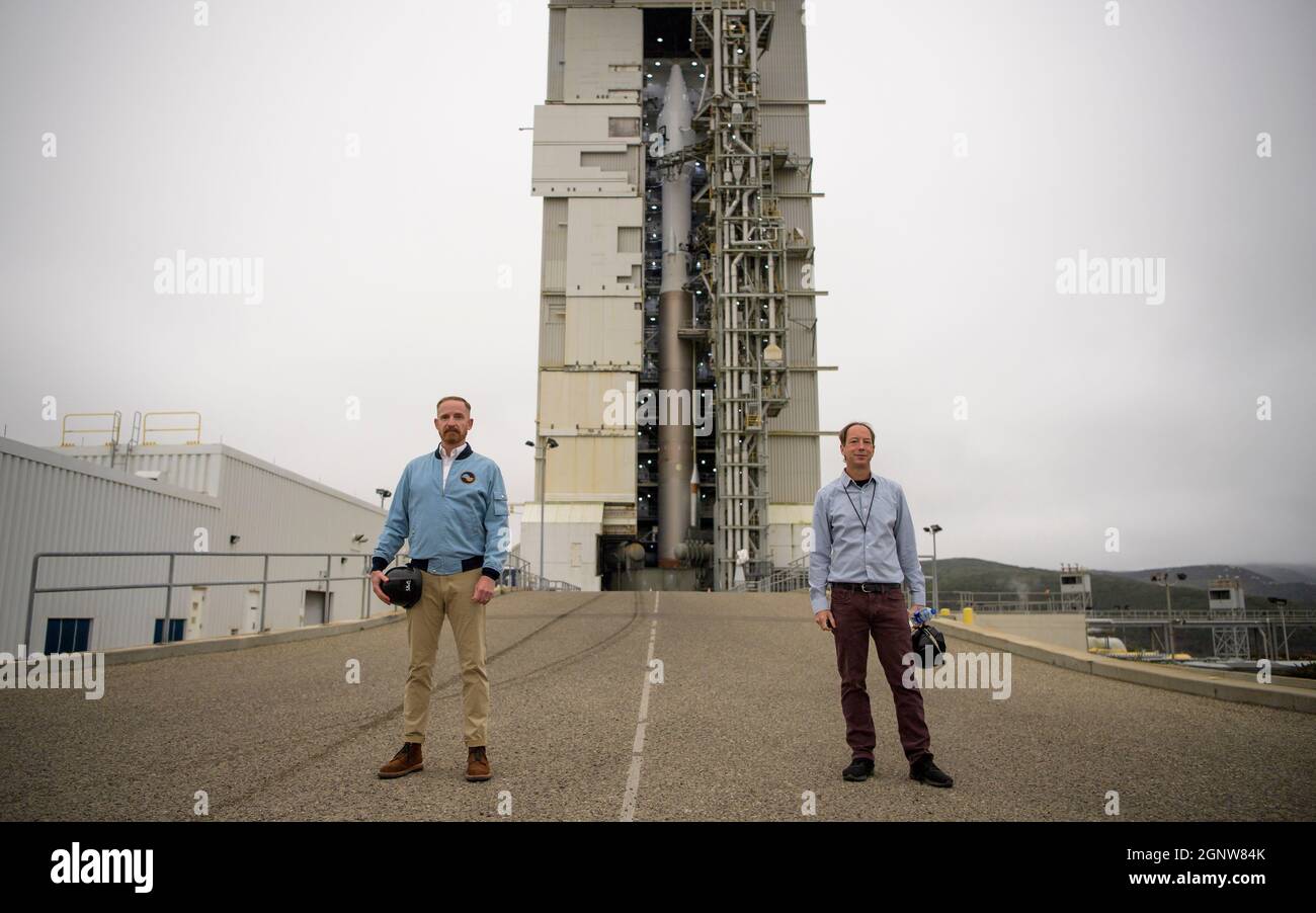 Actor Marc Evan Jackson, left, and NASA Landsat 9 Project Scientist ...