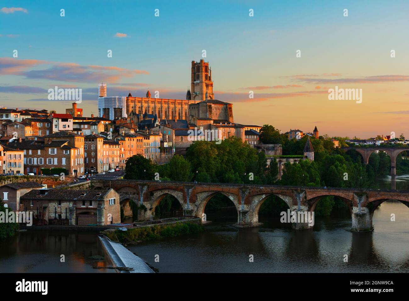 Albi - France Ste Cecile basilica at Albi city, with bridges and river ...