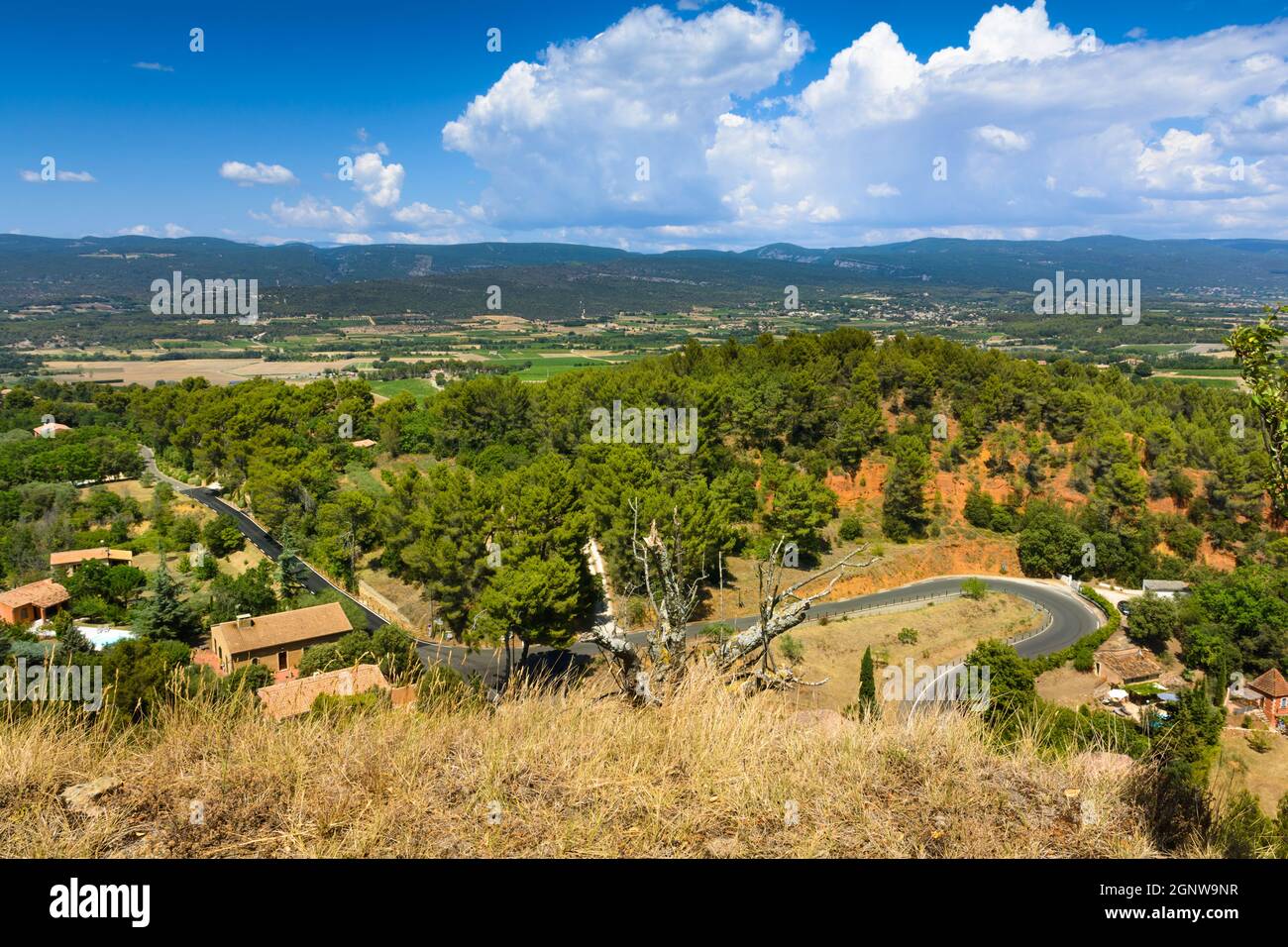 Panorama view of Luberon natural park from Roussillon village in France ...