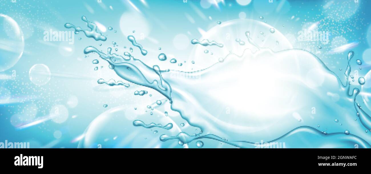 Splashing water effect on glowing light blue banner background Stock ...