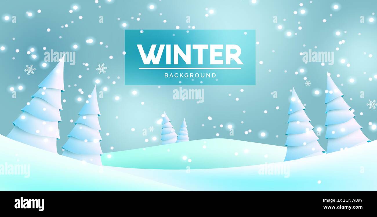 Winter vector background design. Winter text with fir trees and snow ...