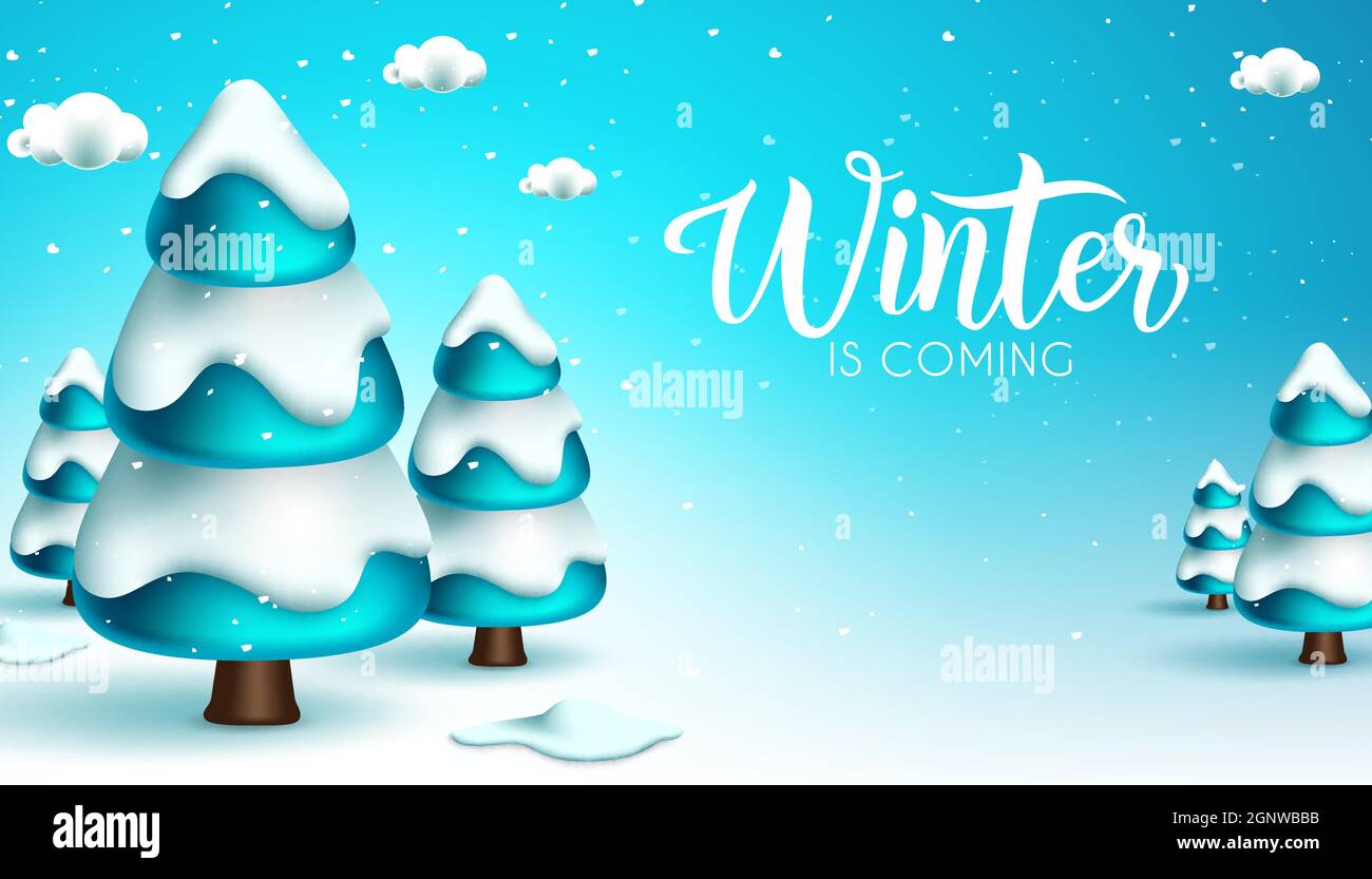 Winter vector background design. Winter is coming text in ice forest ...