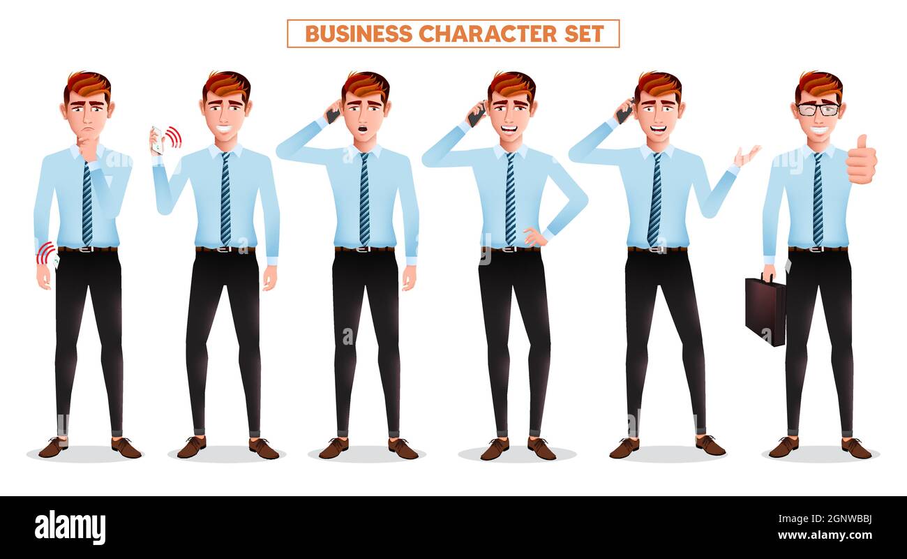 Businessman employee characters vector set. Business man character ...