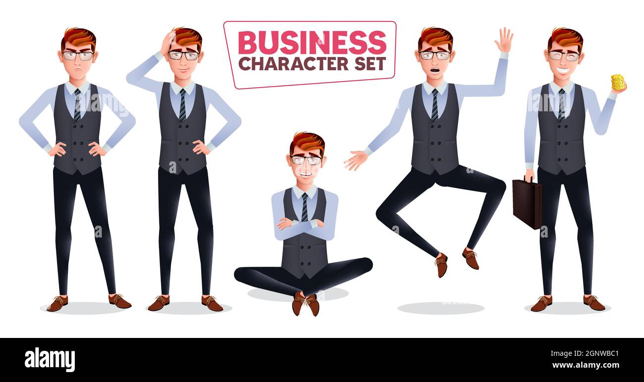 Businessman character vector set. Business male boss characters with ...