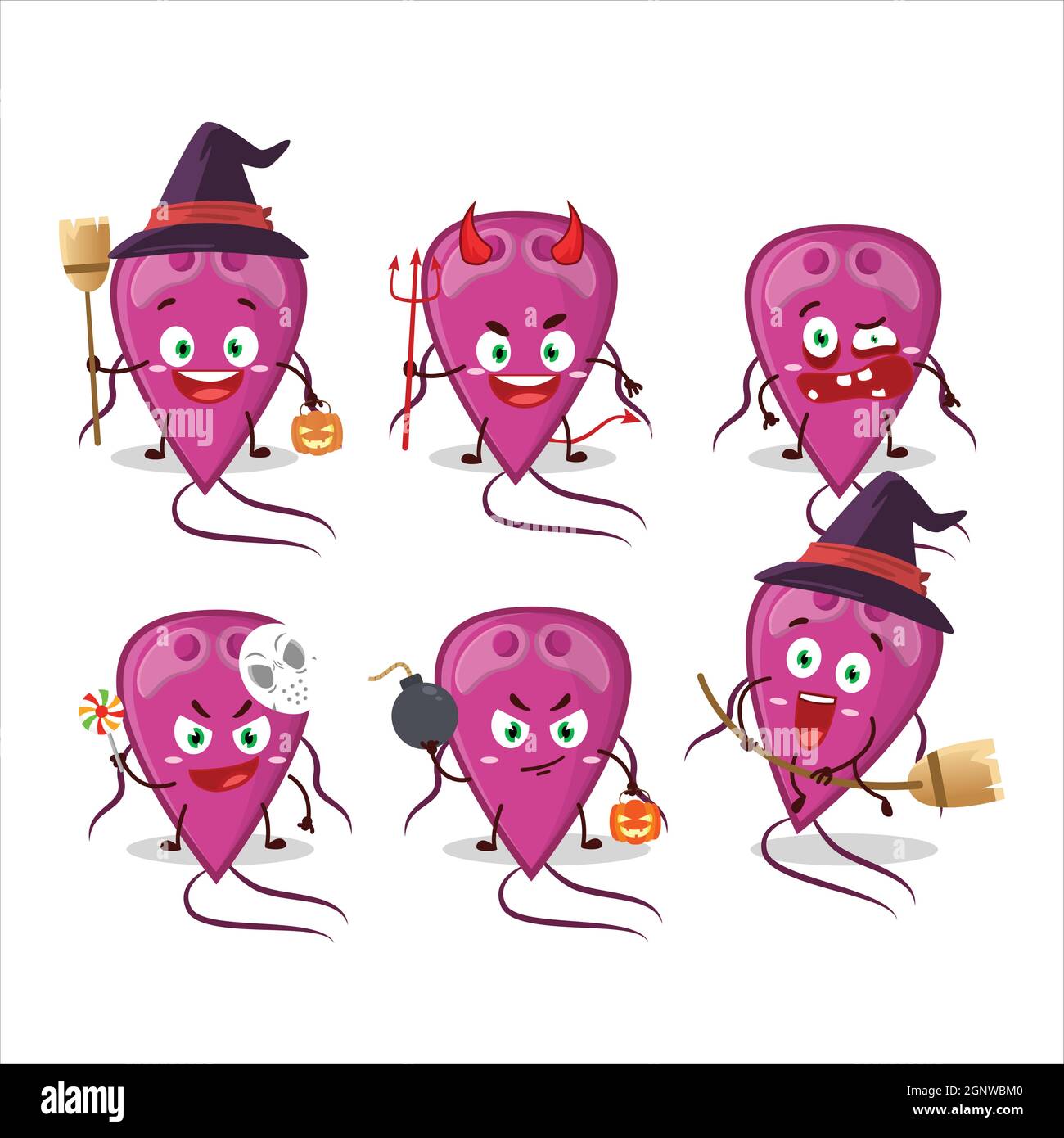 Halloween expression emoticons with cartoon character of virus ...