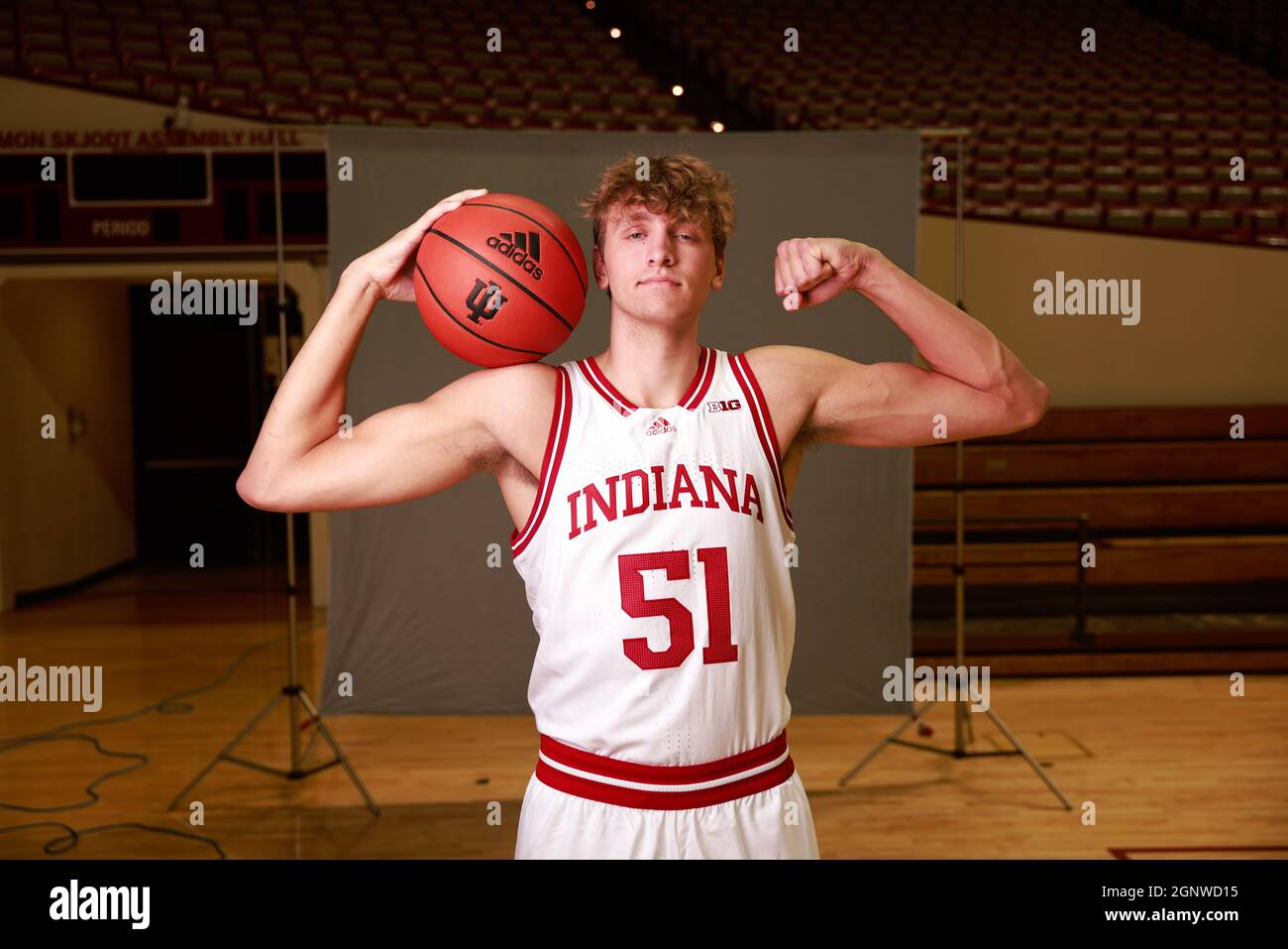 Indiana University basketball player Logan Duncomb (51) poses for a ...