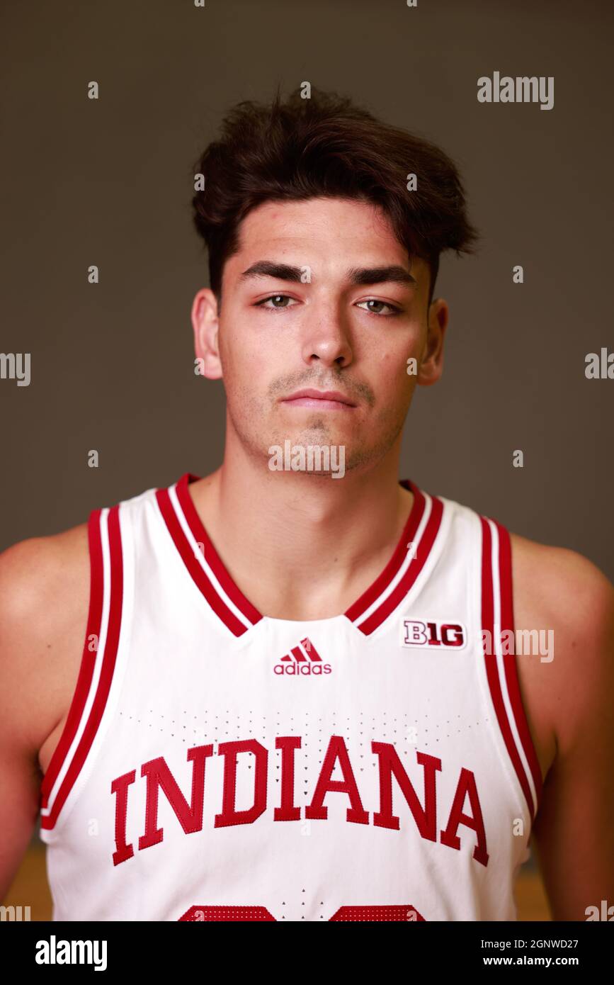 Indiana University basketball player Trey Galloway (32) poses for a ...
