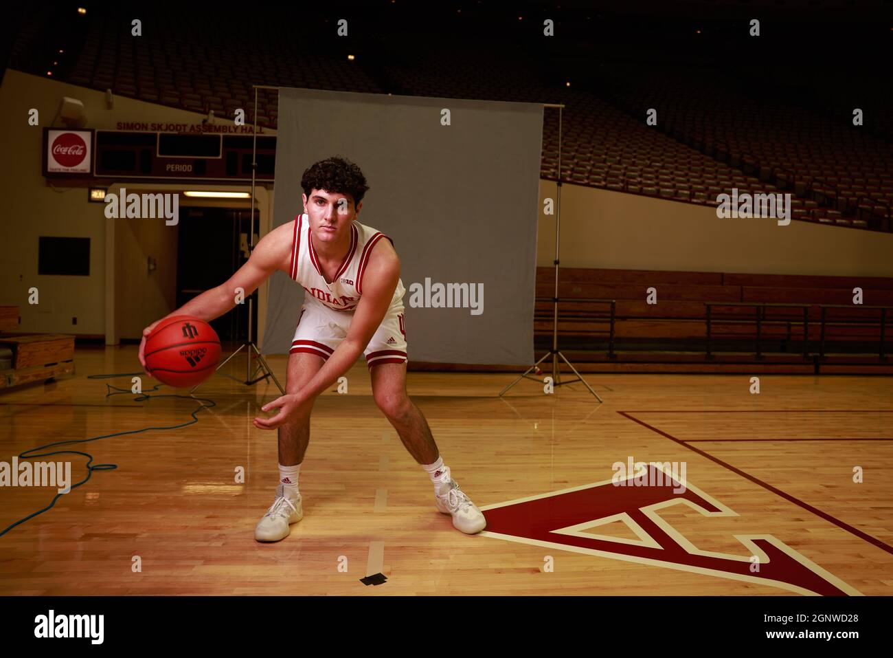 Indiana University basketball player Sebastien Scott (15) poses for a ...