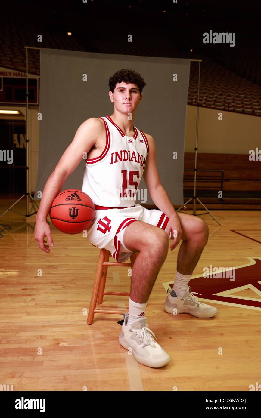 Indiana University basketball player Sebastien Scott (15) poses for a ...