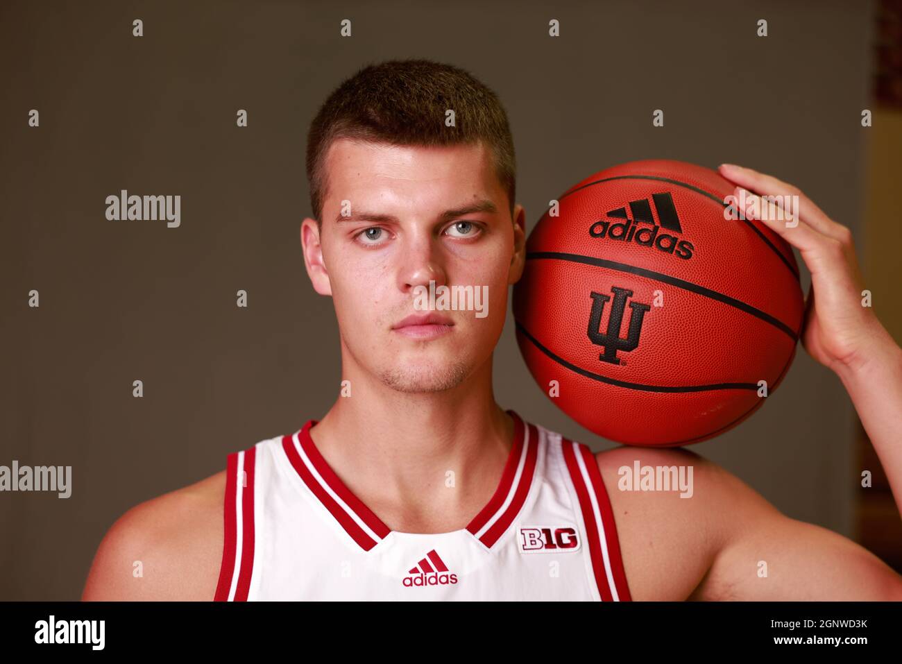 Indiana University basketball player Miller Kopp (12) poses for a ...
