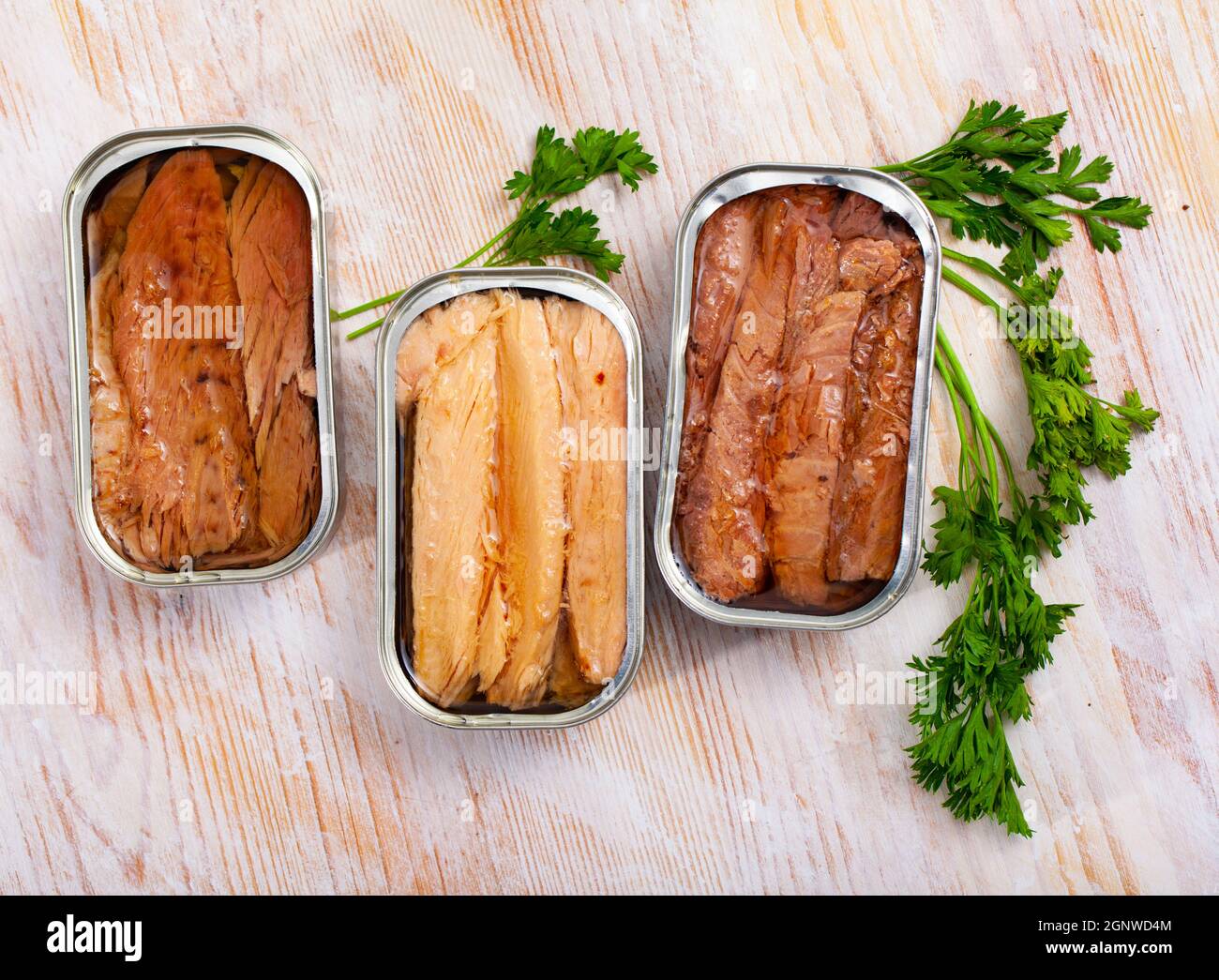Canned seafood, melva fish fillets preserved in oi Stock Photo - Alamy