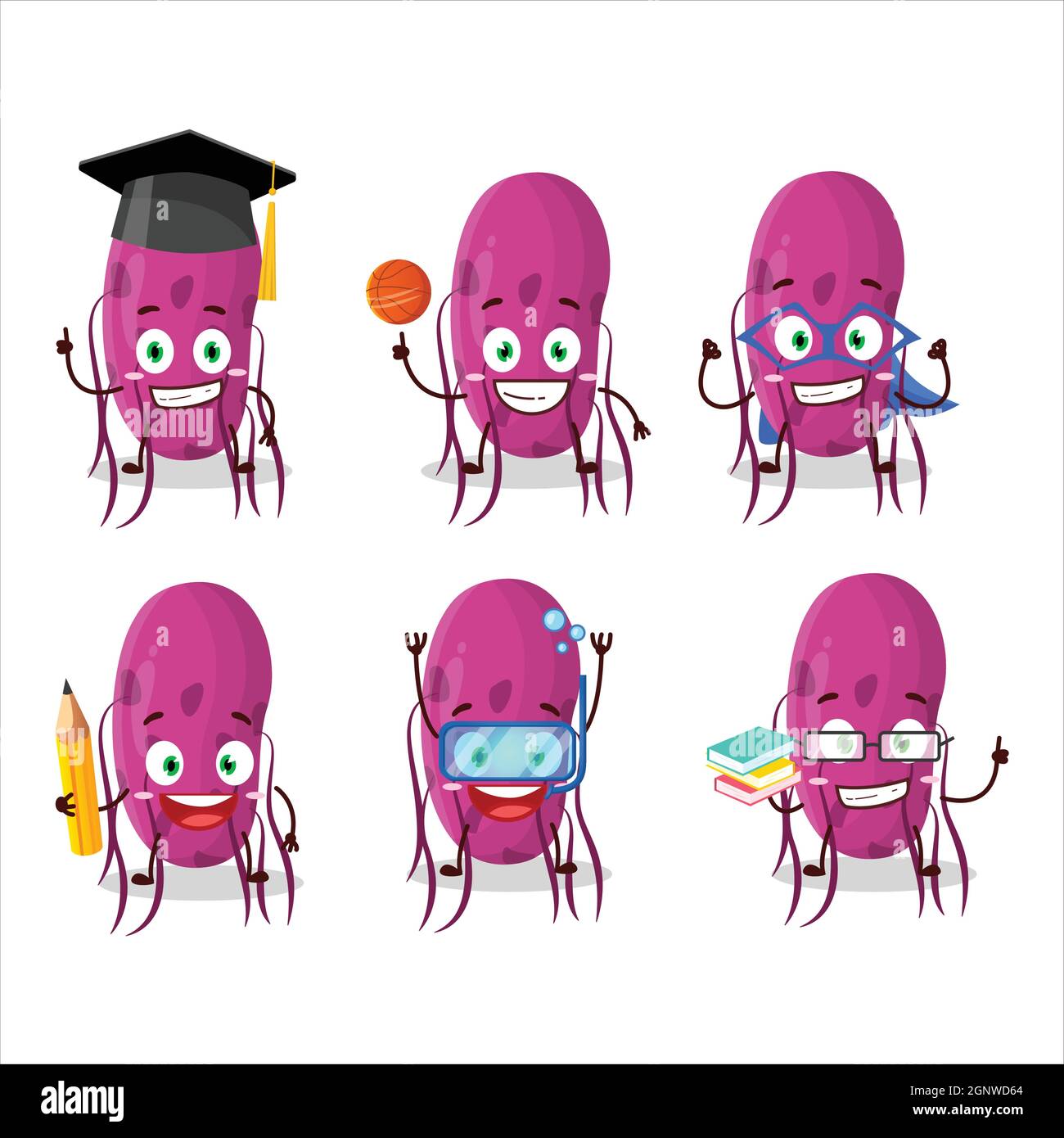 School student of virus Molecule cartoon character with various ...