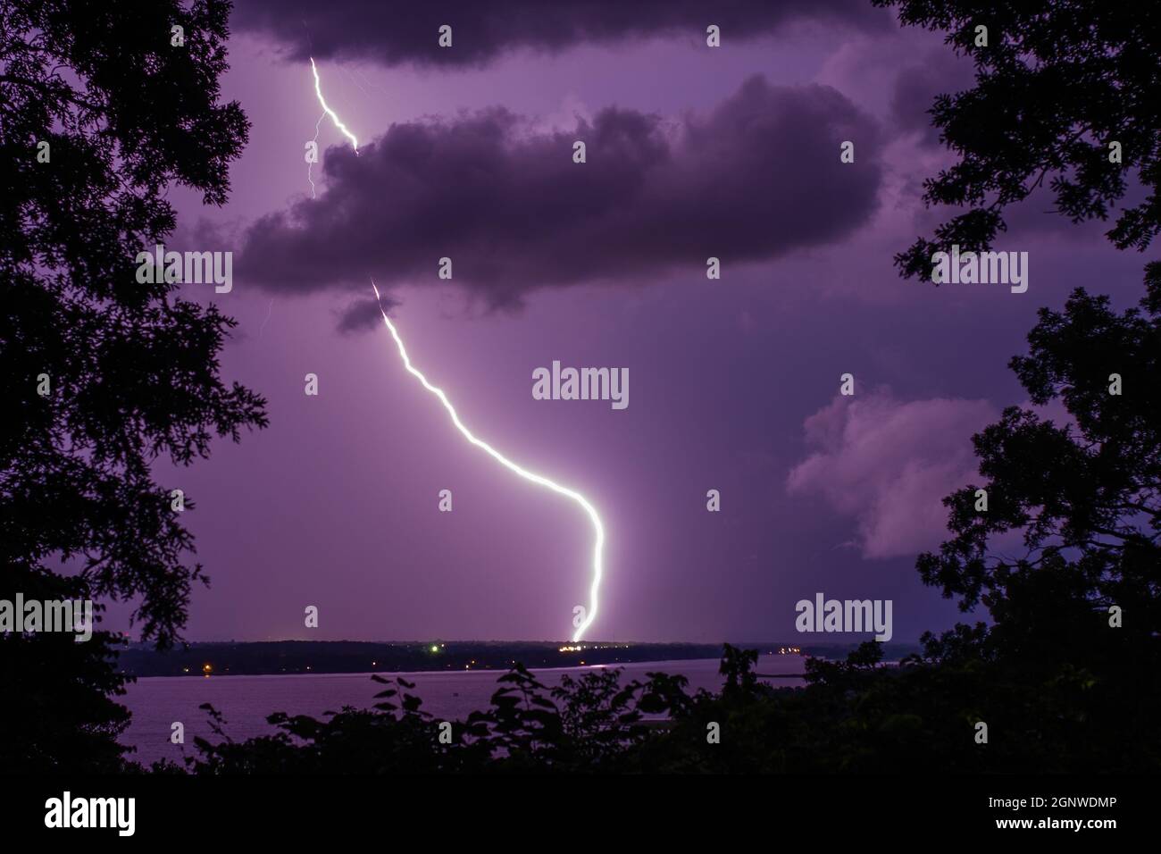 Lightning Bolt Striking Down Over Upper Peoria Lake Stock Photo - Alamy