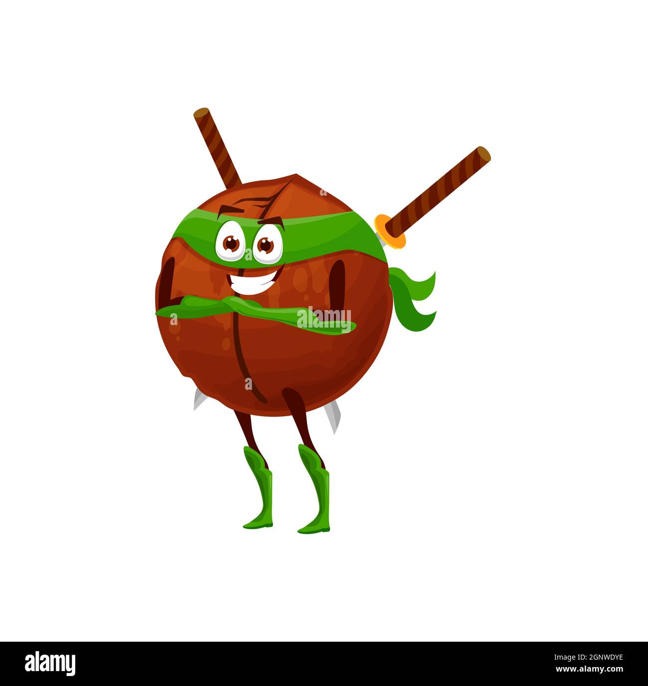 Hazelnut emoticon with cute face superhero ninja isolated nut emoji ...