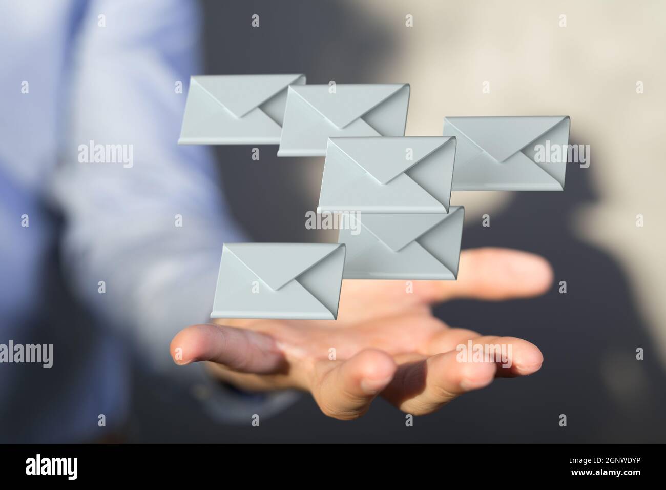 3d of Email Technology Concept with icons symbol in a male hand with a ...