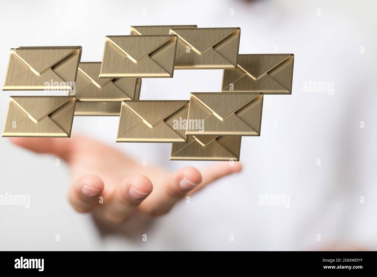 3d rendering of golden Email Technology Concept with icons symbol in ...