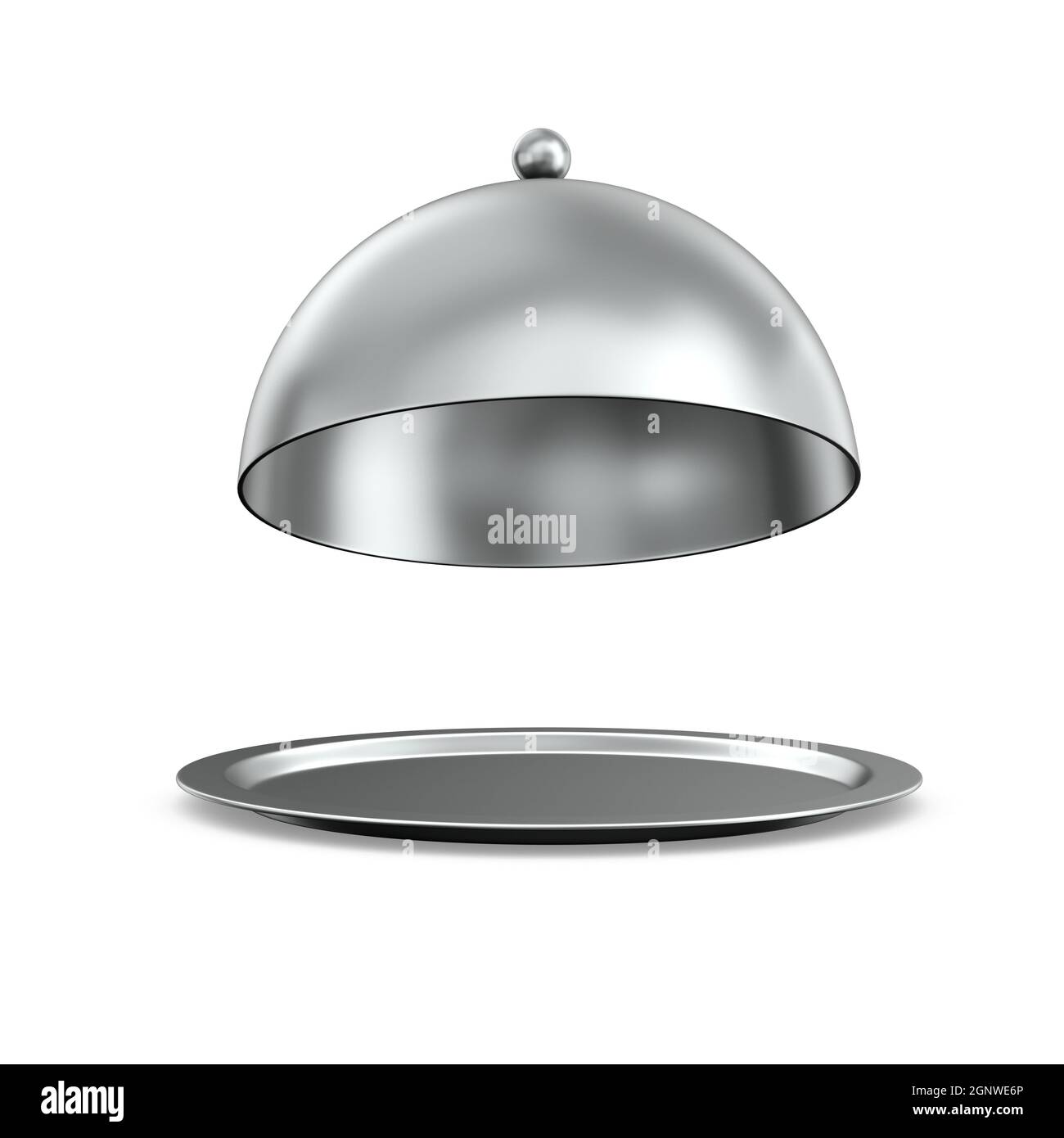 open metallic cloche on white background. Isolated 3d illustration ...