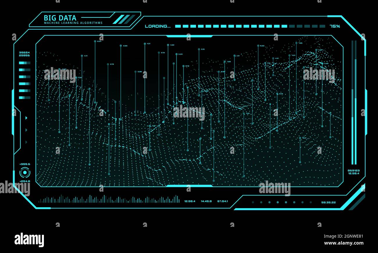 Big Data technology network, futuristic UI HUD on digital display ...
