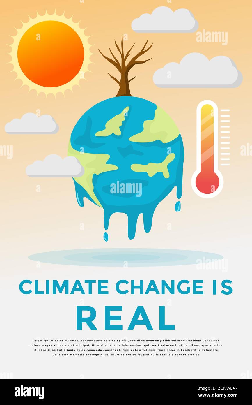climate change vertical poster banner vector illustration. melted earth ...