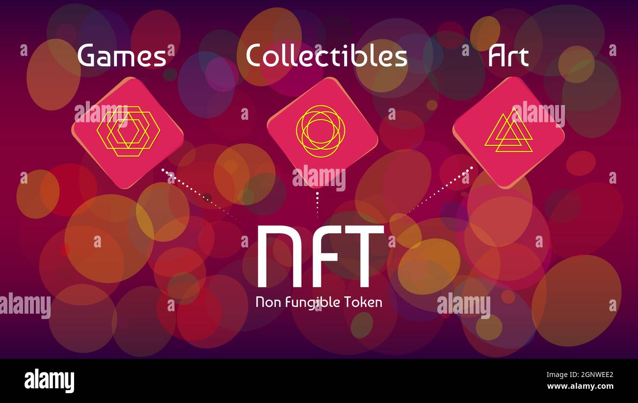 NFT non fungible tokens infographics on colorful abstract background ...