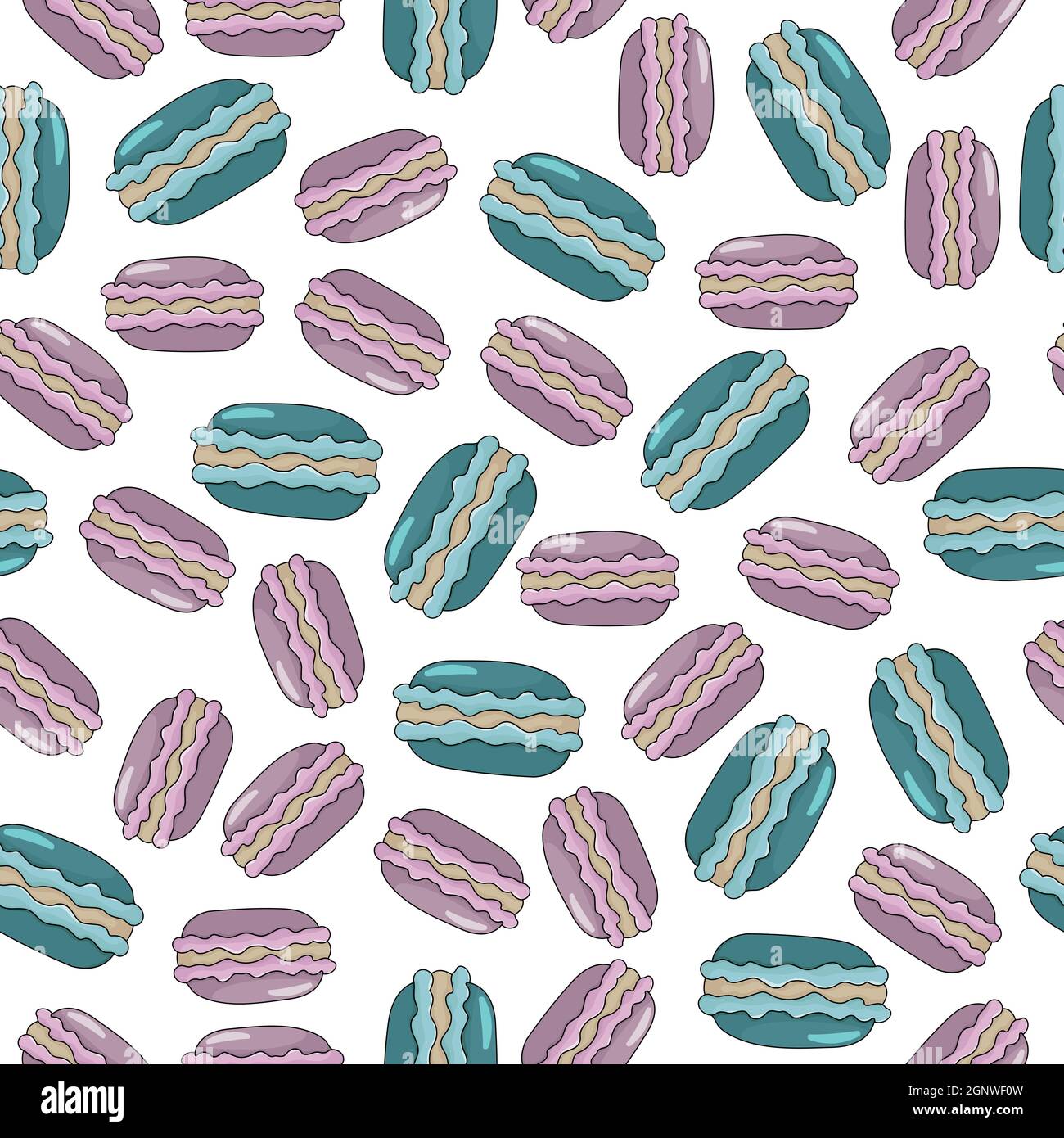 Macarons seamless pattern. Colorful cartoon illustration on white background Stock Vector Image ...