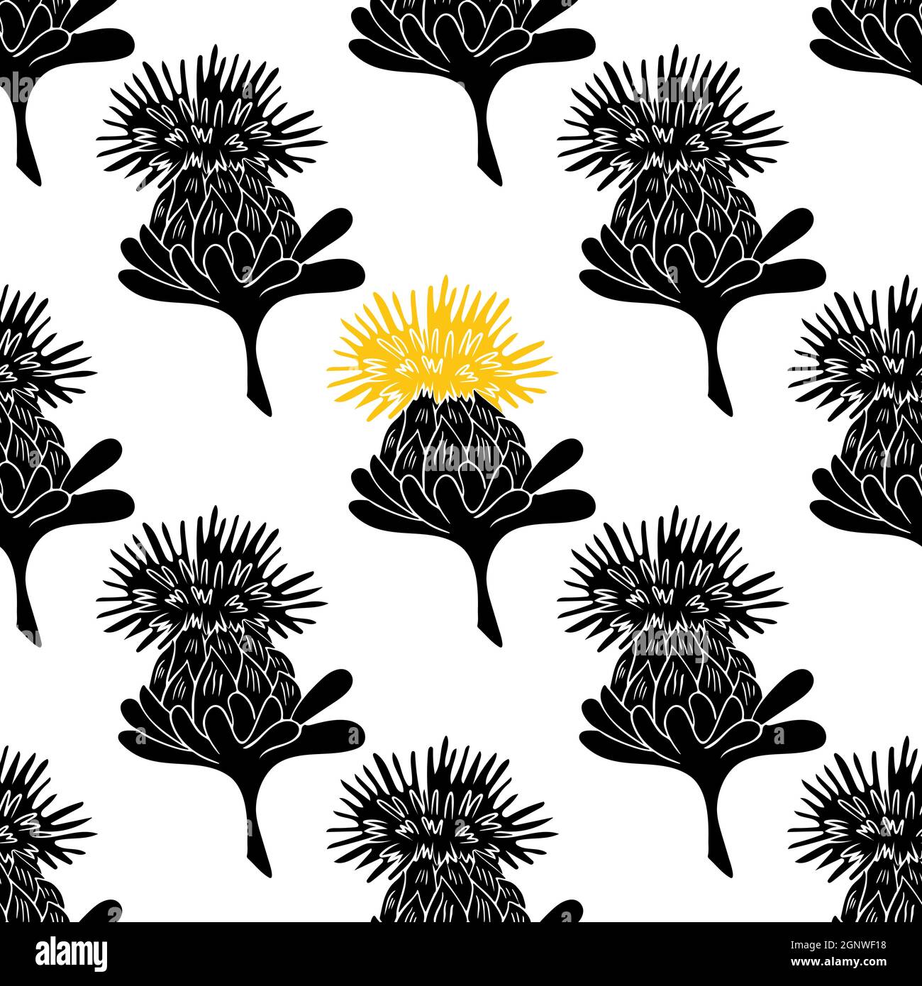 Safflower silhouette seamless pattern. Illustration on white background ...