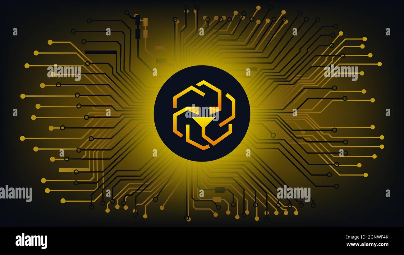 Unus Sed Leo cryptocurrency token symbol in circle on abstract digital ...