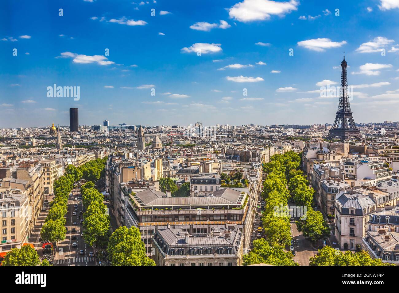 Eiffel Tower Invalides Buildings Avenues Arc de Triomphe View Cityscape City Center Paris France ...