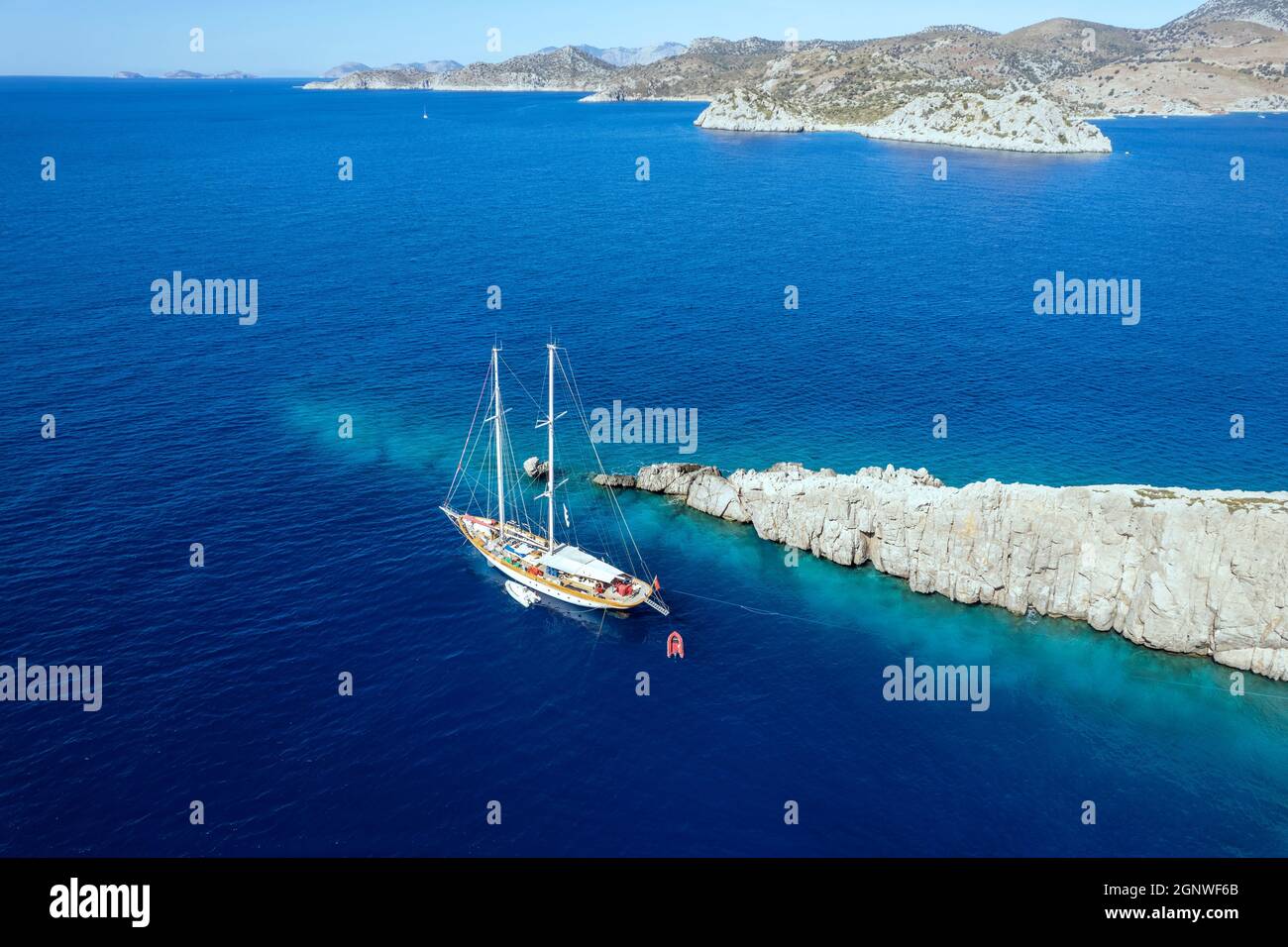 Aerial view of sailing boat in Loryma Bay (Bozukkale), Bozburun ...