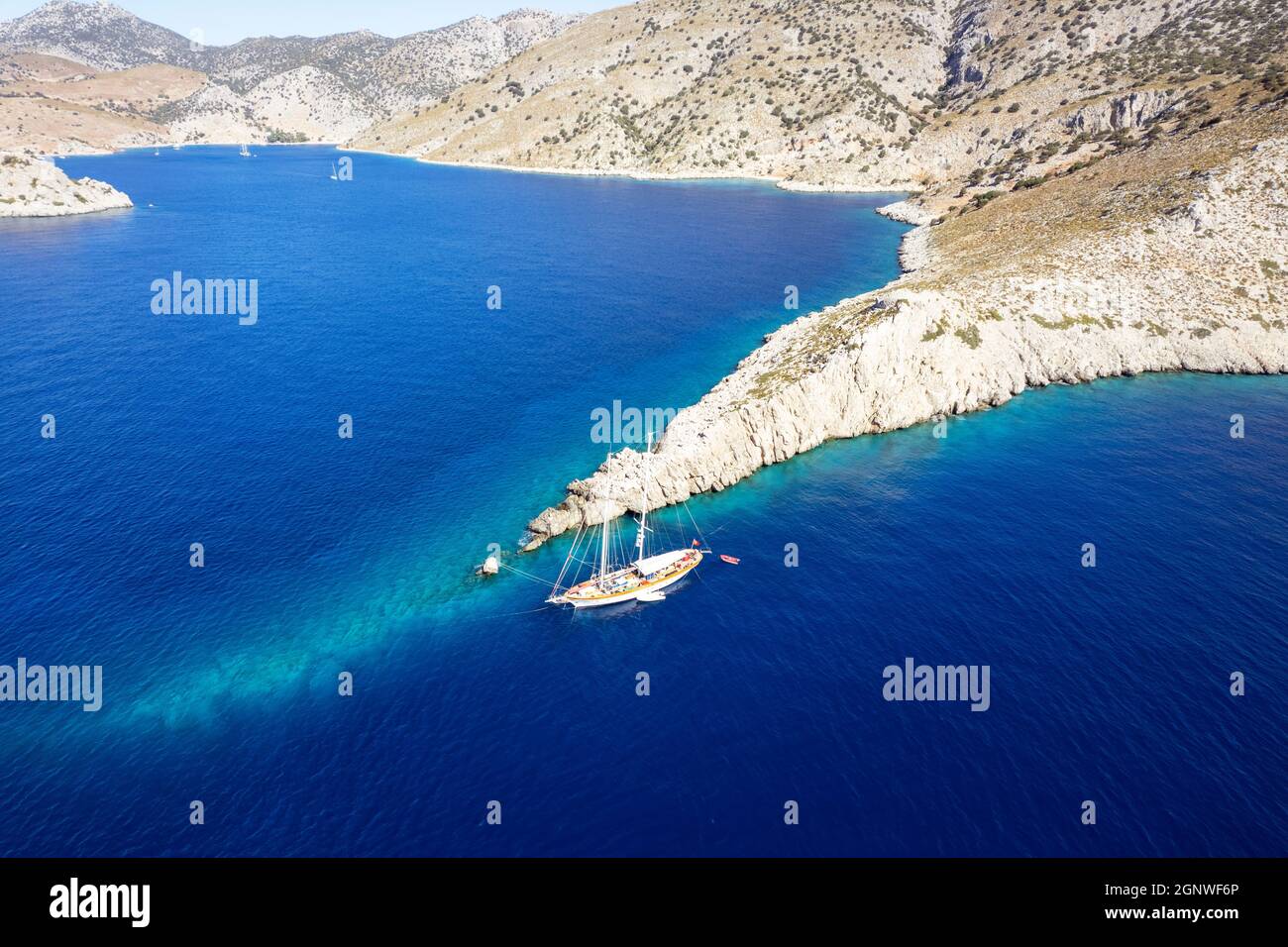 Aerial view of Loryma Bay (Bozukkale), Bozburun Marmaris Turkey Stock ...