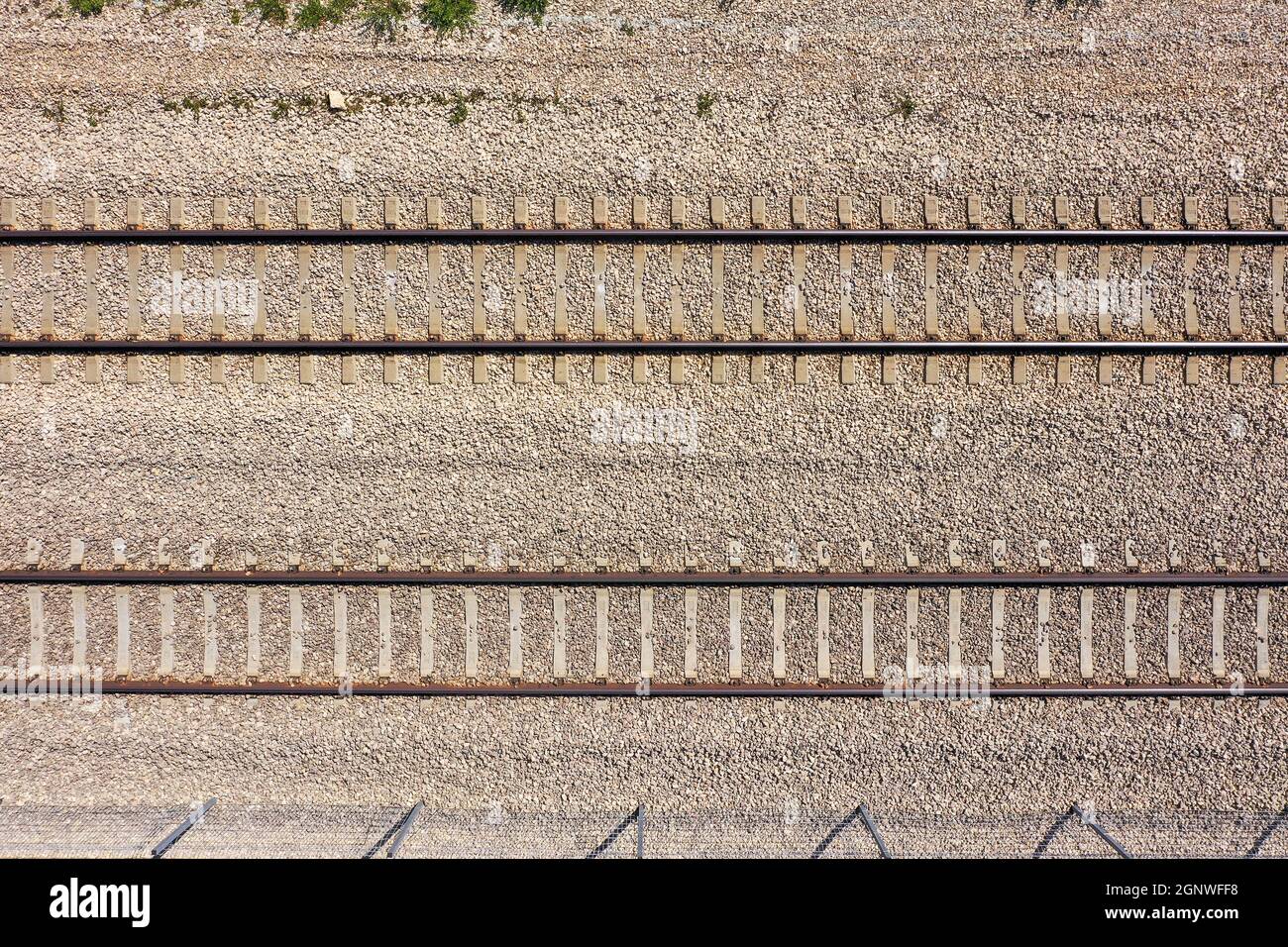 Double railroad tracks, Aerial image Stock Photo - Alamy