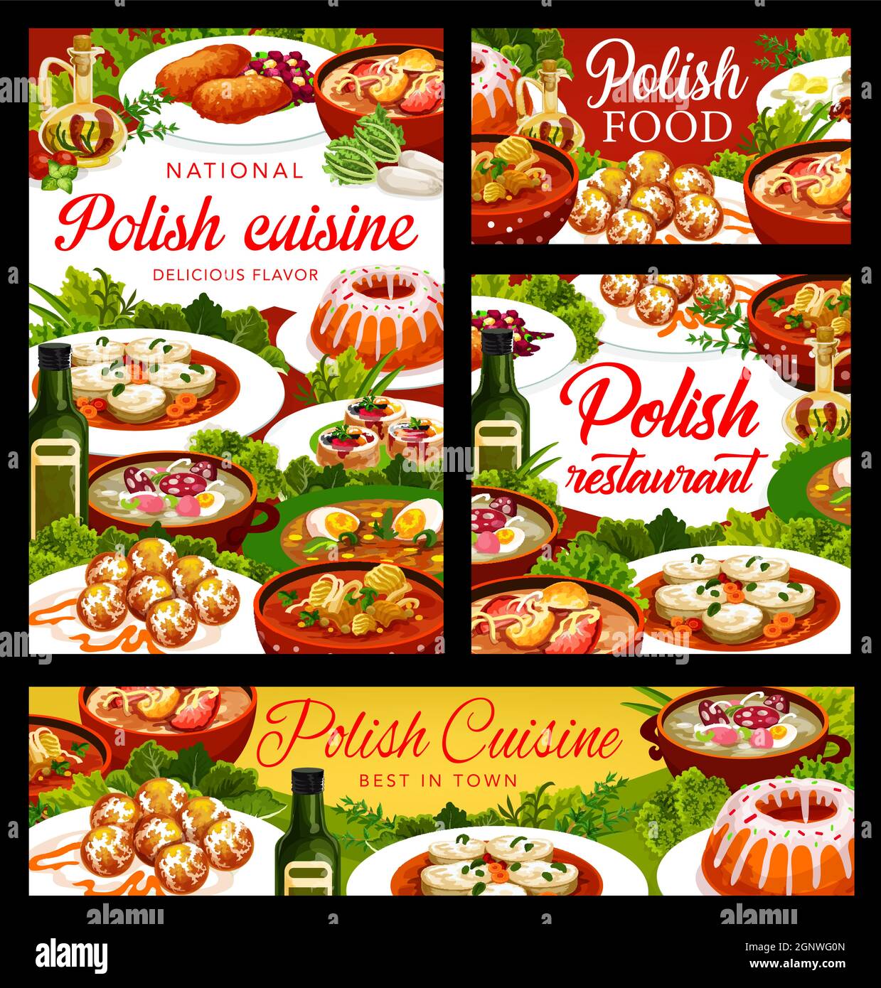 Polish cuisine food posters with dishes and meals of Poland, vector ...
