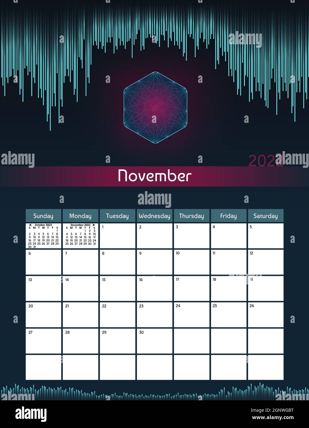 Us letter paper size vector futuristic monthly planner calendar ...
