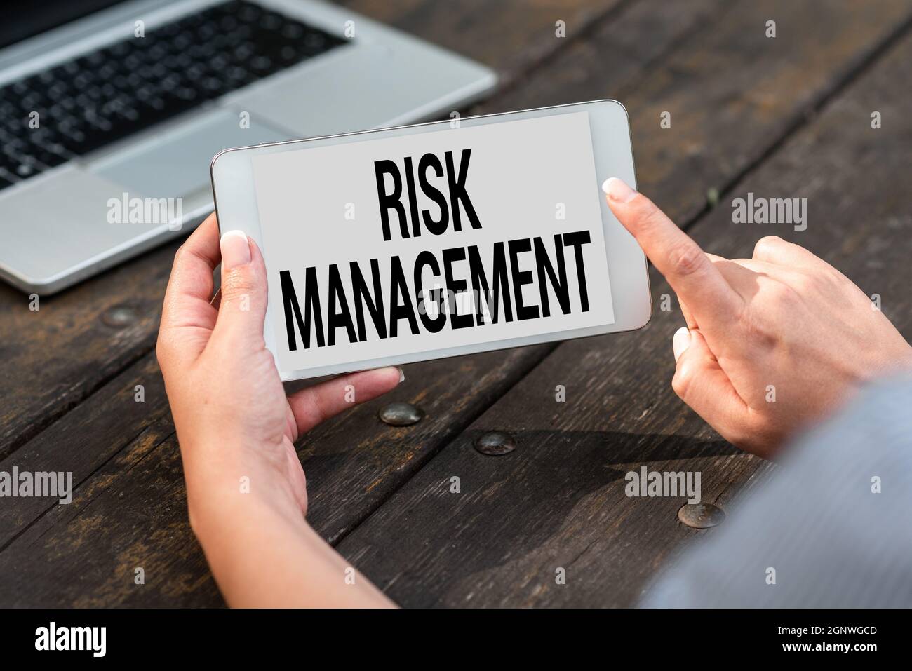 Text caption presenting Risk Management. Internet Concept evaluation of ...