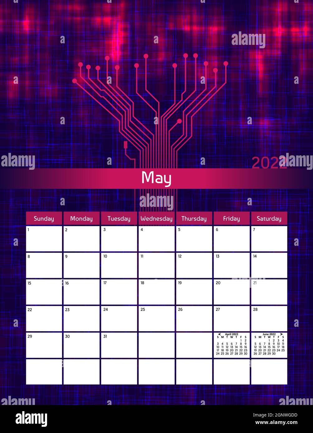 Us letter paper size vector futuristic monthly planner calendar May ...