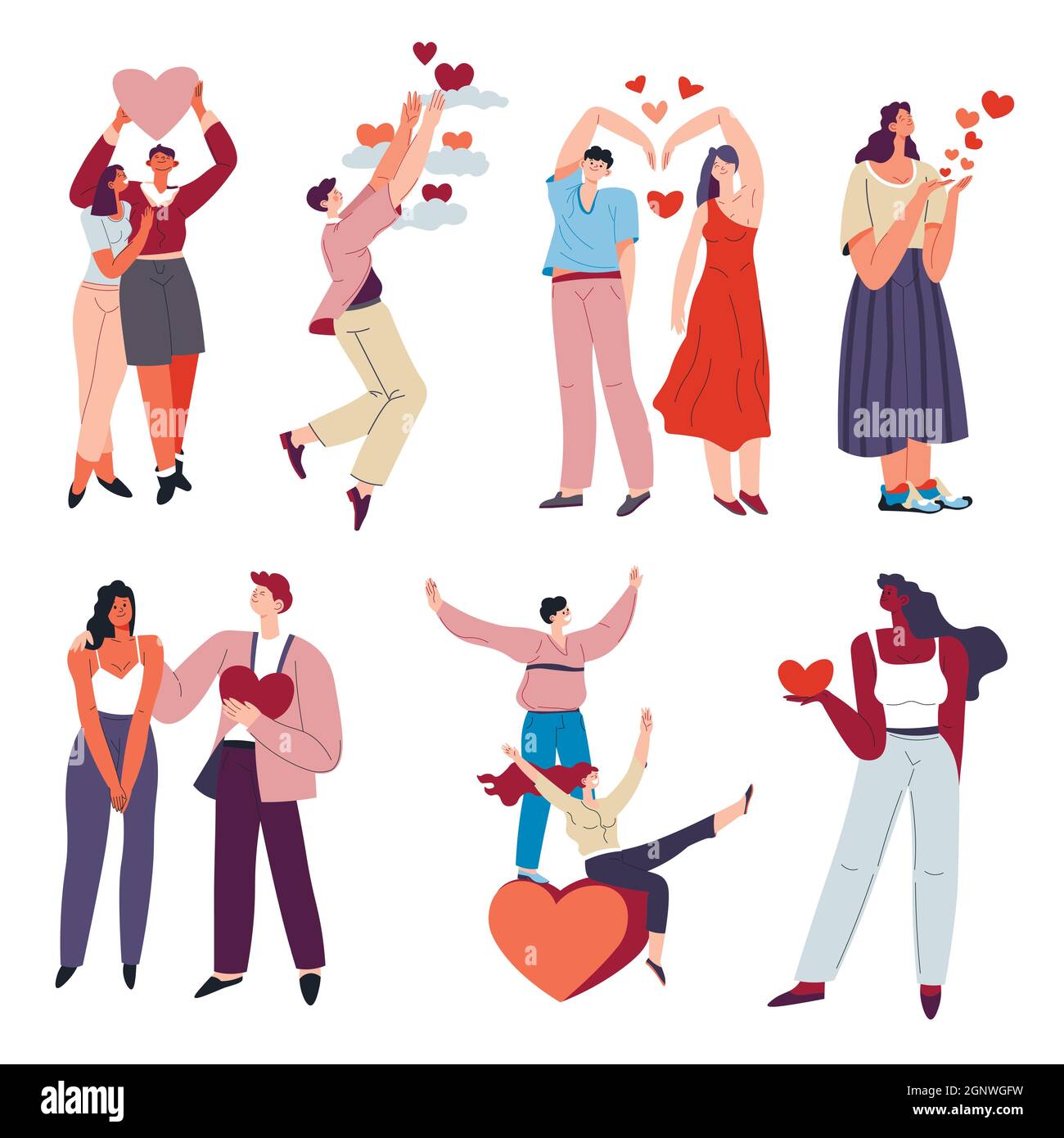 Couples and people with hearts love expression Stock Vector Image & Art ...