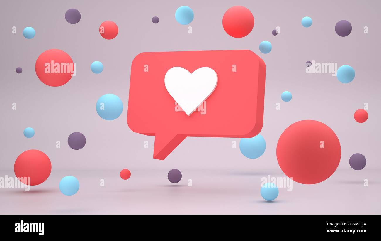 3d like design illustration of the notification on the social media ...