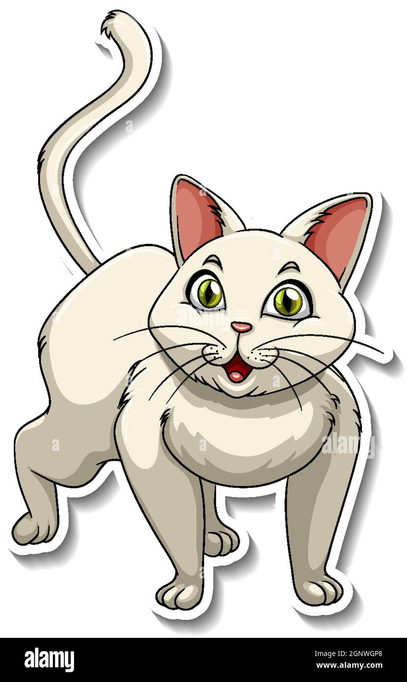 A sticker template of cat cartoon character illustration Stock Vector ...
