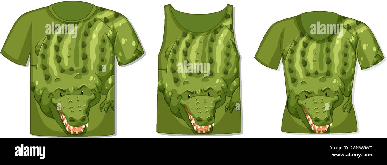 Different types of tops with crocodile pattern illustration Stock ...