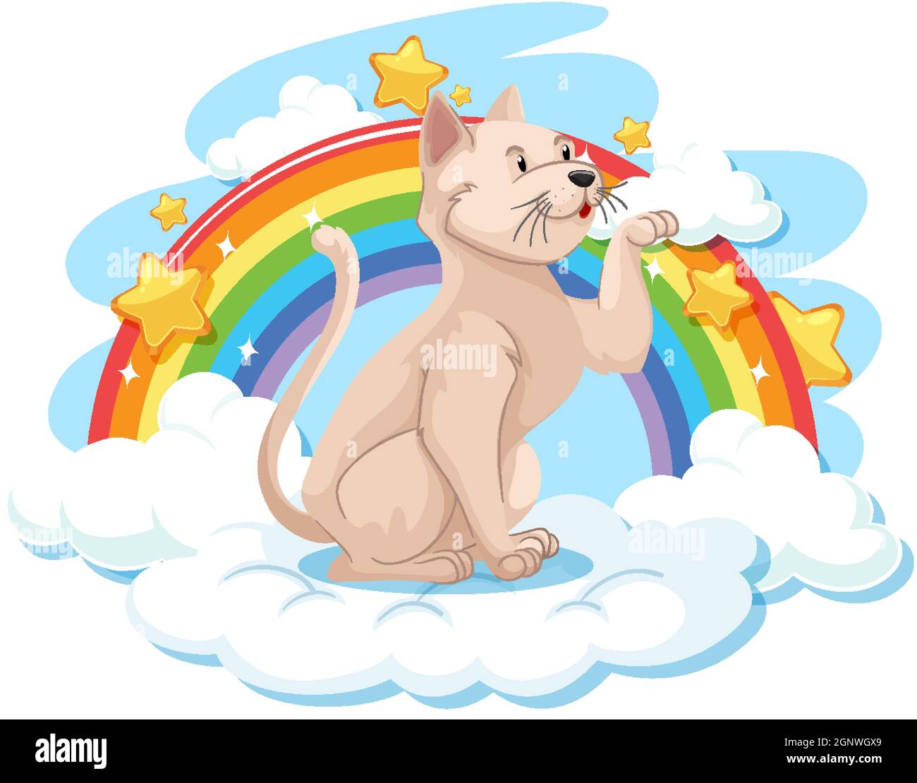 Cute cat on the cloud with rainbow illustration Stock Vector Image ...