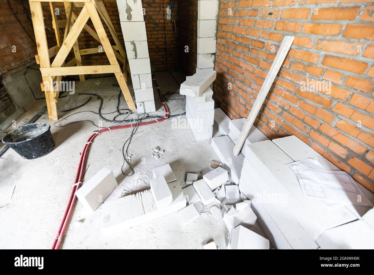 repair of wiring in the building. Electrical wires, wiring, socket on a ...