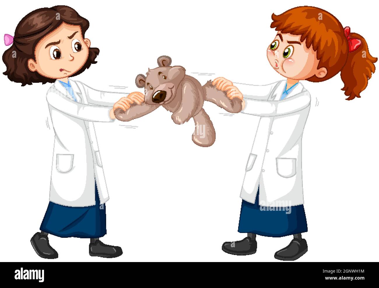 Two scientist girls fighting over a teddybear illustration Stock Vector ...